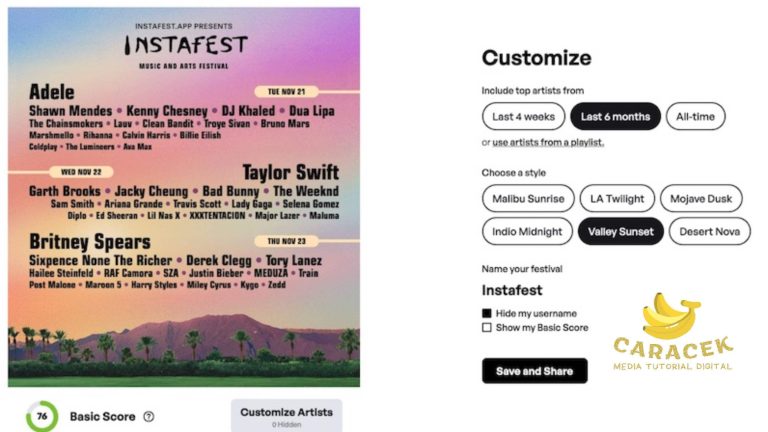 Coba Spotify Instafest dan Bagikan Poster Konser Anda - Caracek